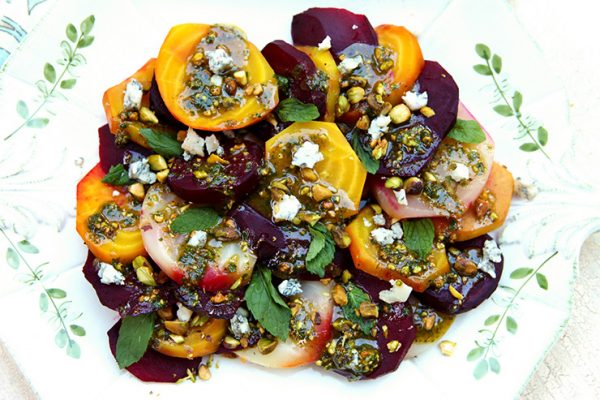 Roasted Mixed Beets With Pistachio Pesto & Blue Cheese Crumbles ...