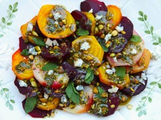 Roasted Mixed Beets With Pistachio Pesto & Blue Cheese Crumbles ...