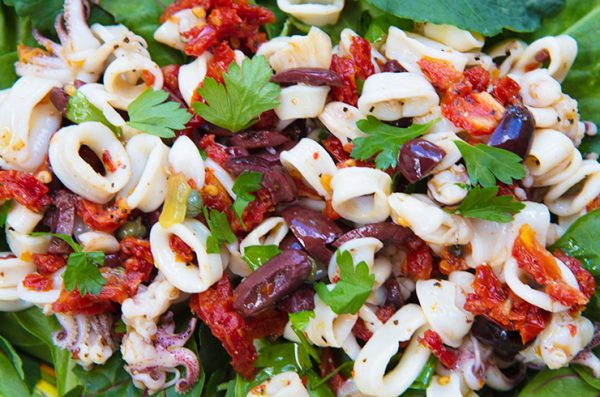 Calamari With Sun-Dried Tomatoes & Olives | Italian Food Forever