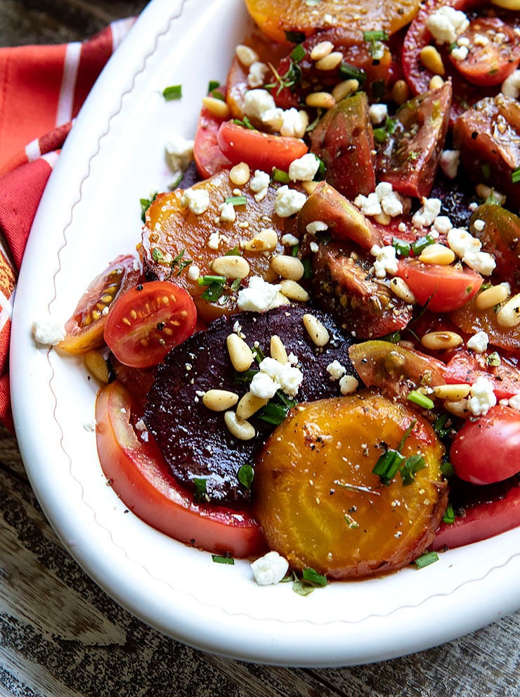 Heirloom Tomato & Roasted Beet Salad With Goat Cheese Crumbles ...