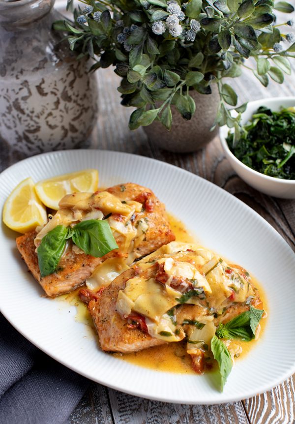 Salmon With Lemon Butter Basil Sauce | Italian Food Forever